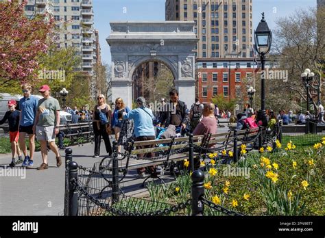 Crowds Enjoy Washington Square Park On A Fine Spring Day Greenwich