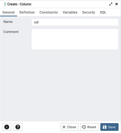 Column Dialog PgAdmin Documentation Column Dialog PgAdmin Documentation