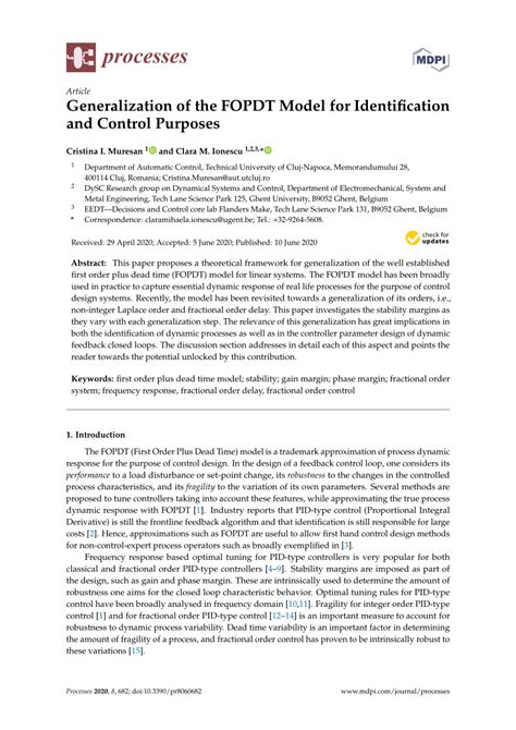 Pdf Generalization Of The Fopdt Model For Identification And Control Purposes Pdf Generalization Of The Fopdt Model For Identification And Control Purposes