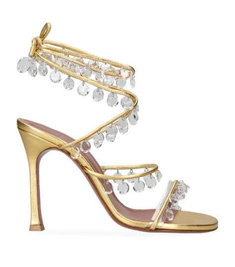Womens Amina Muaddi Gold Lace Up Tina Heeled Sandals 105 Harrods Uk