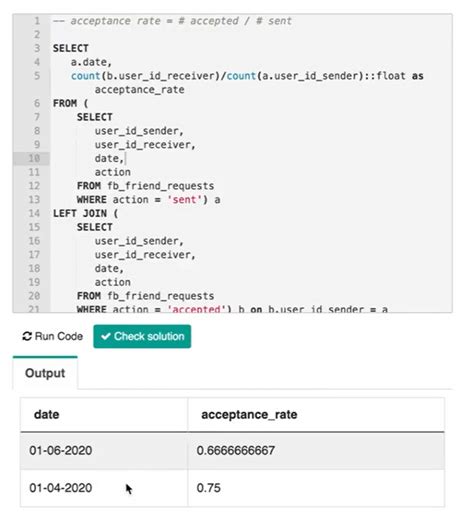 Facebook Data Science Interview Question And Solution In Sql Friend Acceptance Rate