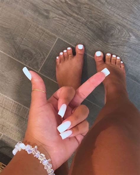 Nails Toes Matching White Square Toes Acrylic Nailssss Nails 3