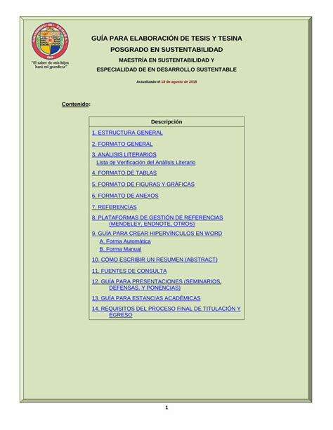 Pdf GuÍa Para ElaboraciÓn De Tesis Y Tesina Posgrado · Lista De