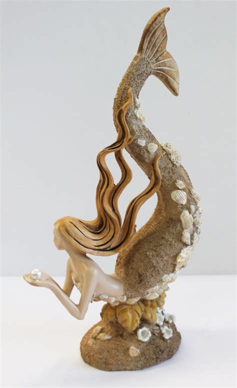 Mermaid Holding Pearl With Sand And Shells Mermaid Statues Mermaid