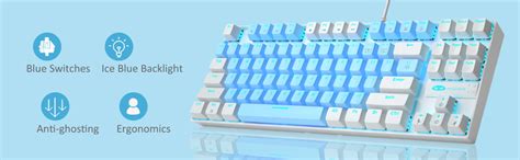 Amazon MageGee 75 機械式電競鍵盤 附藍色開關 LED 藍色背光鍵盤 87 鍵小巧 TKL 有線電腦鍵盤 適用於 Windows 筆記型電腦遊戲玩家 藍色 白色