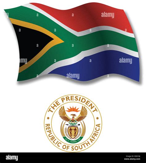 South Africa Shadowed Textured Wavy Flag And Coat Of Arms Against White