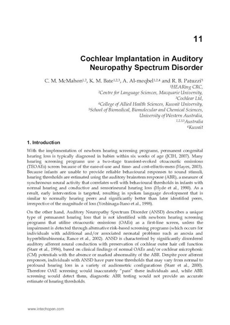 Pdf Cochlear Implantation In Auditory Neuropathy Spectrum