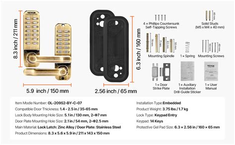 VEVOR Mechanical Keyless Entry Door Lock 14 Key Mechanical Door Lock Waterproof VEVOR EU