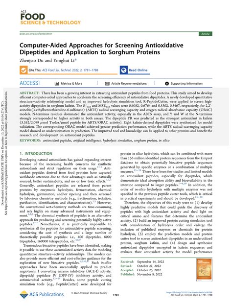 PDF Quantitative Structure Activity Relationship Study On Antioxidant Dipeptides
