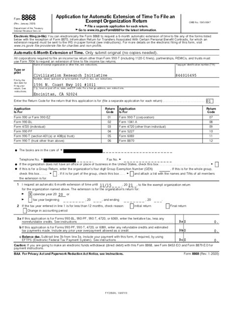 Fillable Online About Form 8868 Application For Extension Of Time To