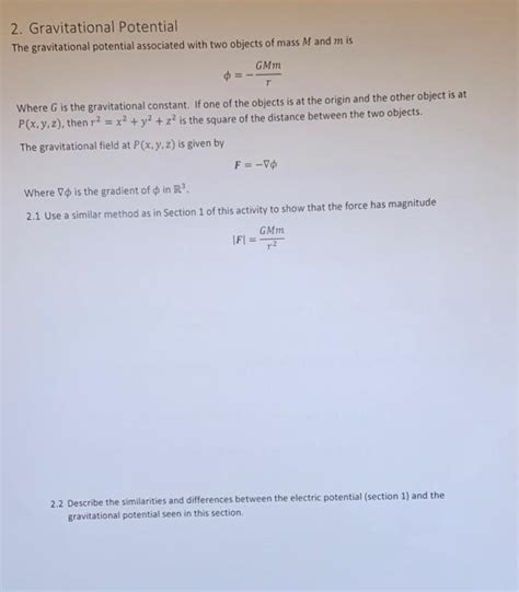solved 2 gravitational potential the gravitational