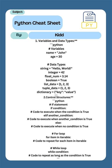 Python Cheat Sheet Etsy