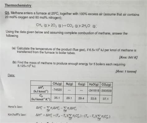 Solved Thermochemistry Q Methane Enters A Furnace At C Chegg