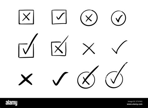 Icon Set Of Hand Drawn Check Mark Doodle Isolated Stock Vector Image
