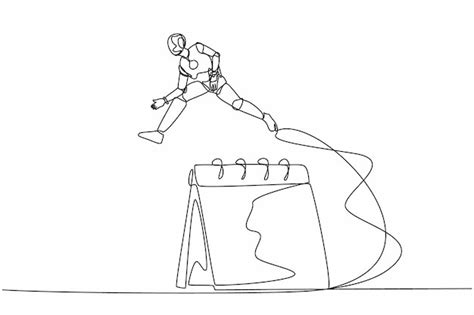 Premium Vector Continuous One Line Drawing Robot Jumping Over Big