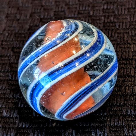 Large Unusual Salmon Orange Solid Core Swirl - Old Rare Marbles