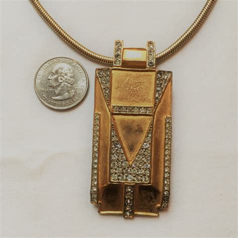 Alexis Kirk Necklace Long Large Gold Tone Retro Metal Pendant Etsy