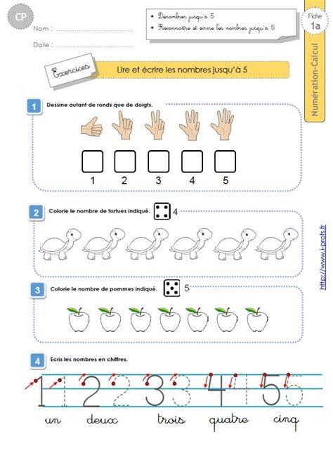Cp Numeration Calcul Lire Et écrire Les Nombres Jusquà 5