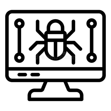 Monitor Screen And Beetle Line Icon Hacker Attacks Concept Vector Graphics Stock Illustration