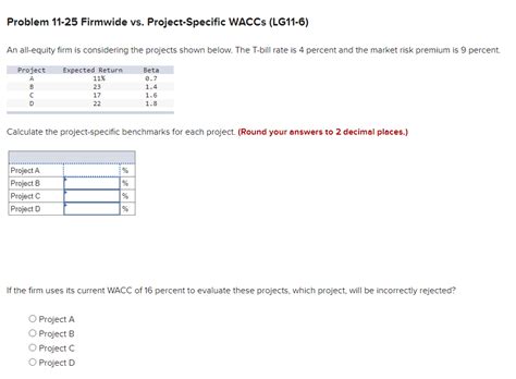 Solved Problem 11 25 Firmwide Vs Project Specific Waccs