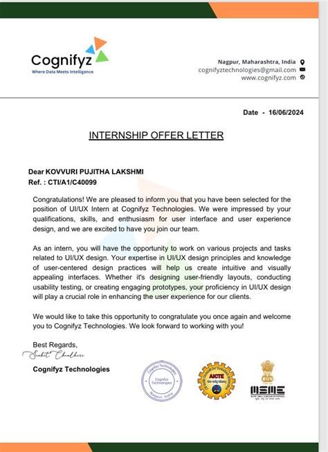 pujitha lakshmi kovvuri on linkedin cognifyz internship cognifyz