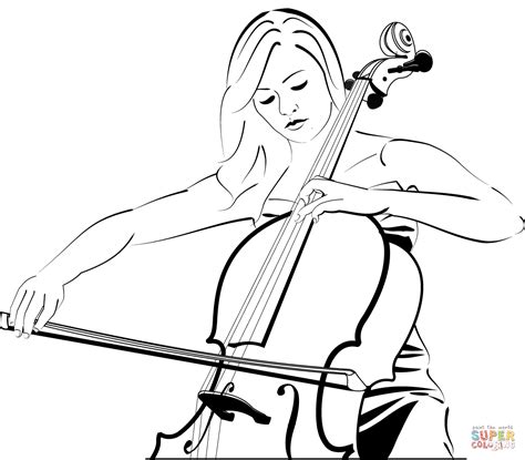 Dibujo de niña juego violonchelo para colorear Dibujos para