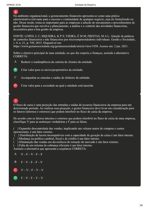 Avaliação Tópicos Especiais em Gestão Financeira Gestao Finanças