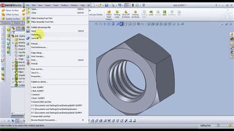 Solidworks Tutorial Solidworks Bolt And Nut Tutorial Solidworks