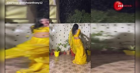 Girl Wearing Yellow Saree Expressive Dance On Raveena Tandon Tip Tip