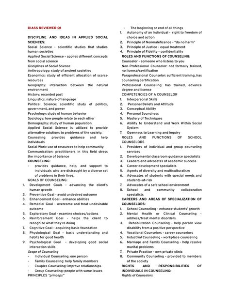 Diass Reviewer Q1 Pdf Counseling Psychology Social Sciences