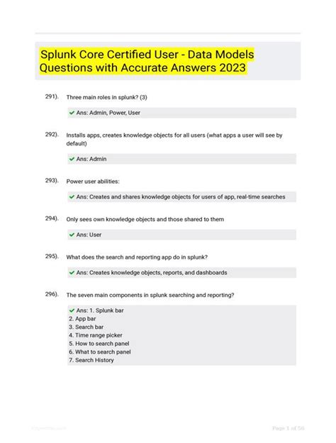 Splunk Core Certified User Data Models Questions With Accurate