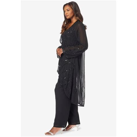 Roamans Womens Plus Size Beaded Pant Set 38 W Black Mode Femme