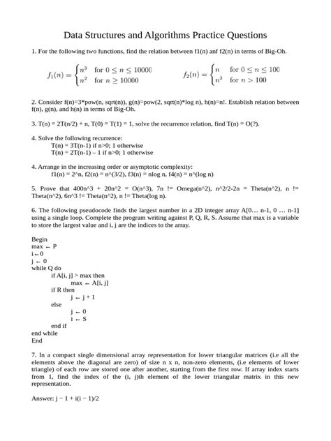 Dsa Practiceset Pdf Matrix Mathematics Computer Programming
