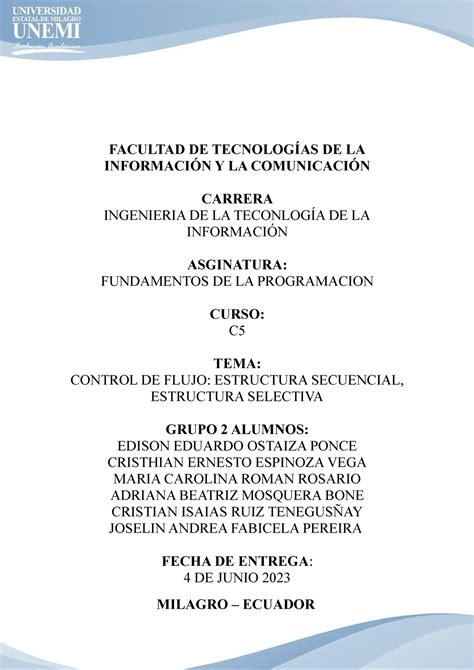 Grupo 2 Deber DE Fundamentos DE Programacion Algoritmos Y Lógica De
