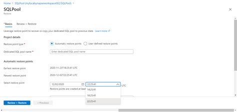 restore dedicated sql pools in azure synapse analytics