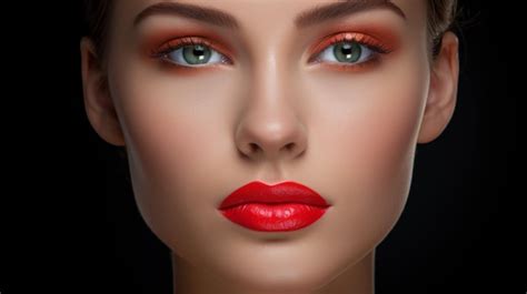 Womans Face With Bright Red Lipstick Premium Ai Generated Image