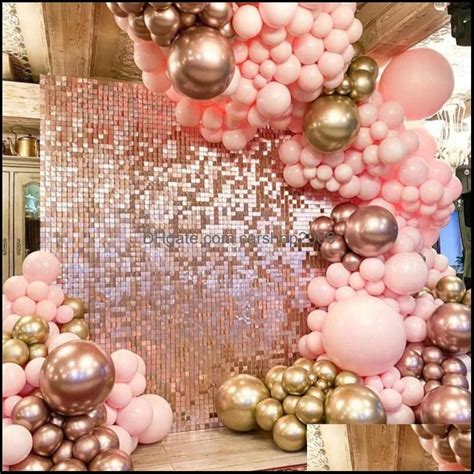 Party Decoration Gold Shimmer Sequin Event Festival Christmas Backdrops Art Decor Square Wall