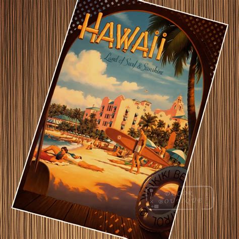 Vintage Hawaii Travel Tourism Land Of Surf Retro Poster Canvas Painting