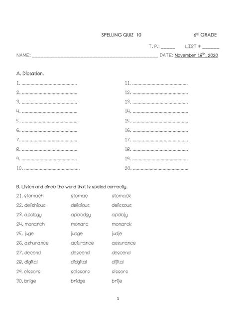 6 Spelling Quiz… Free Interactive Worksheets 515034