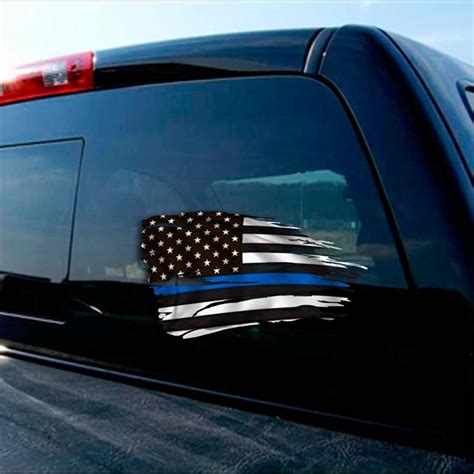 Tattered Thin Blue Line Flag Decal Distressed Police Law Sticker