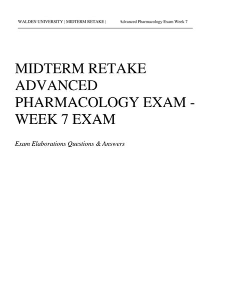 SOLUTION Advanced Pharmacology Midterm Retake Exam Week 7 Exam