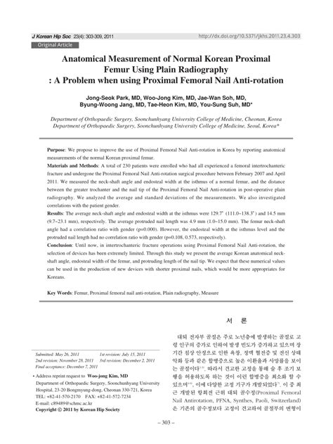 pdf 303 anatomical measurement of normal korean proximal femur using plain radiography a
