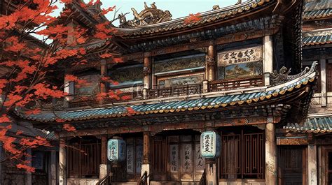 古色古香的中国古建筑插画图片 千库网