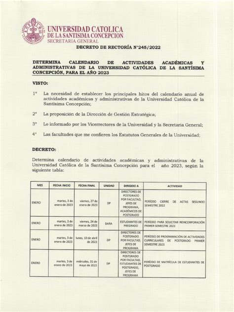 Calendario De Actividades Academicas Ucsc 2023 Pdf Descargar Gratis