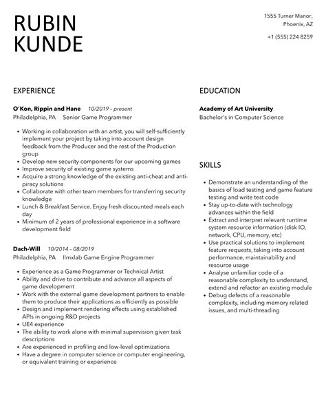 Game Programmer Resume Samples Velvet Jobs