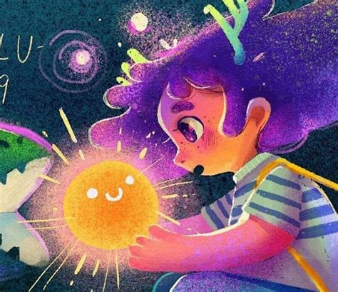 Salululuart 不透明水彩 儿童插画 梦幻 精灵 女孩 恐龙 星空夜晚