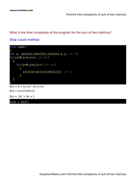 Find The Time Complexity Of Sum Of Two Matrices Pdf