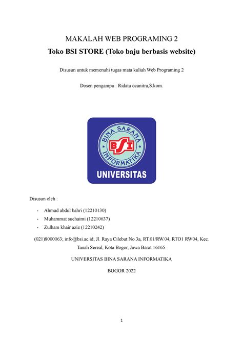 Makalah Tugas UAS WEB Programing 2 MAKALAH WEB PROGRAMING 2 Toko BSI