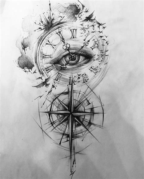 Eye Compass Map Clock Tattoo Design Compass Tattoo Men Clock Tattoo