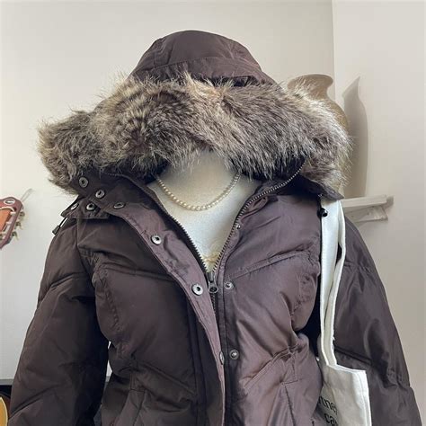Vintage Brown Puffer Jacket With Fur Hood Zip Up Depop